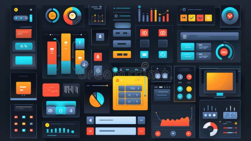 Colorful User Interface Elements and Data Visualization Design Stock Illustration - Illustration ...