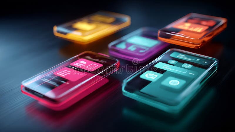 Colorful User Interface Panels Floating Over Glossy Black Surface ...