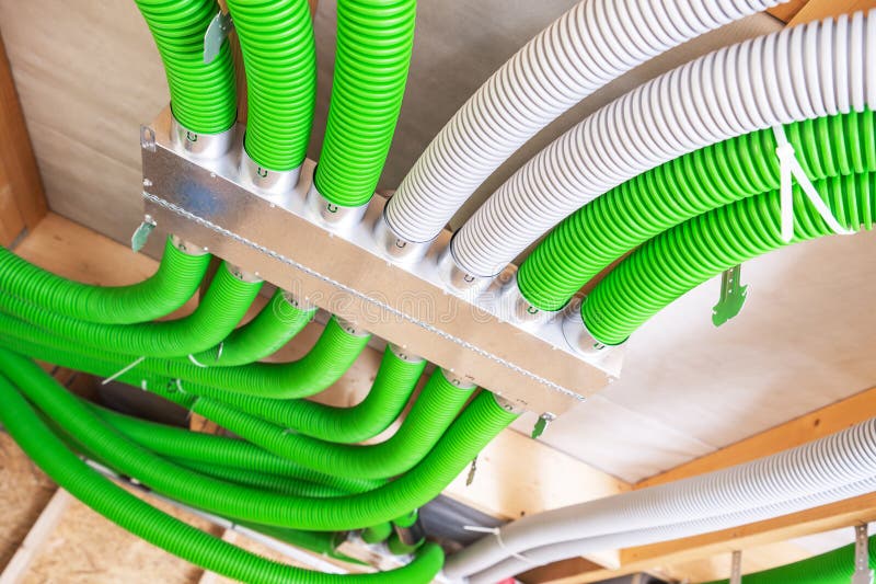 Colorful Utility Conduits Arranged in a Modern Construction Project ...
