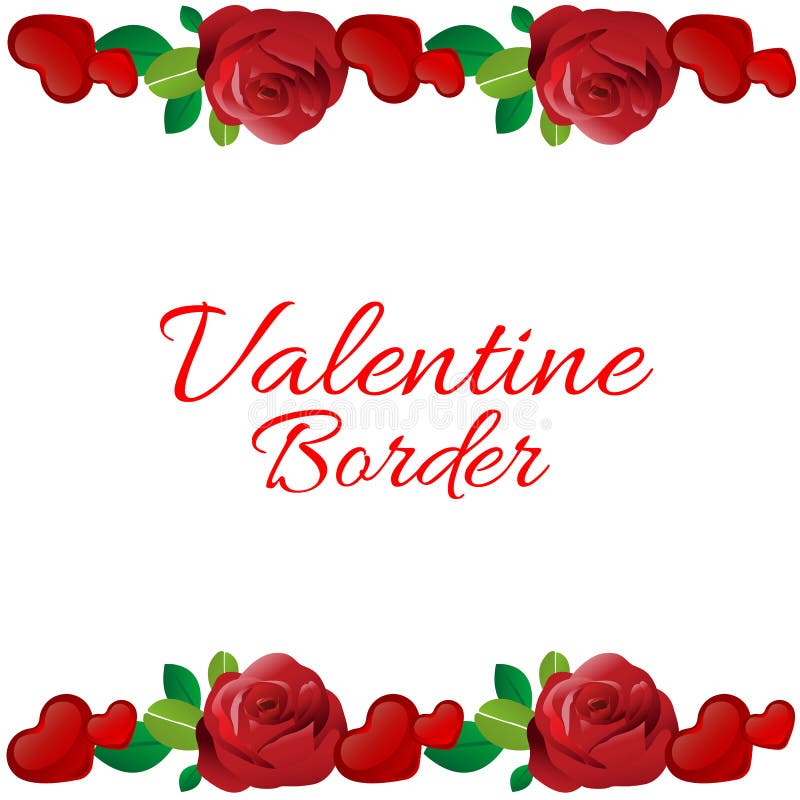 Colorful Valentine Horizontal Border with Red Rose and Love Stock ...