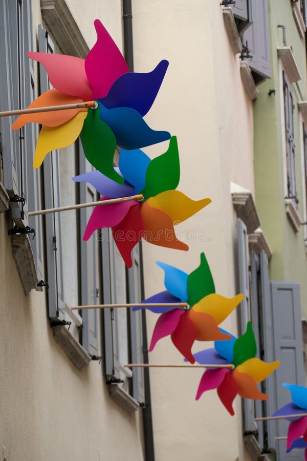 Colorful Vanes in Windows of a Historical Street Stock Image - Image of ...