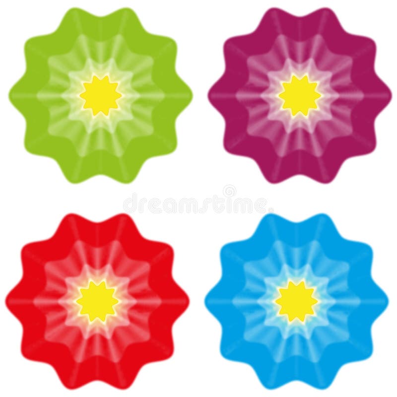 Colorful Variations of the Same Floral Star Icons Set. Stock ...