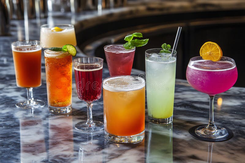 Colorful Variety of Cocktails and Mocktails on the Table Stock ...