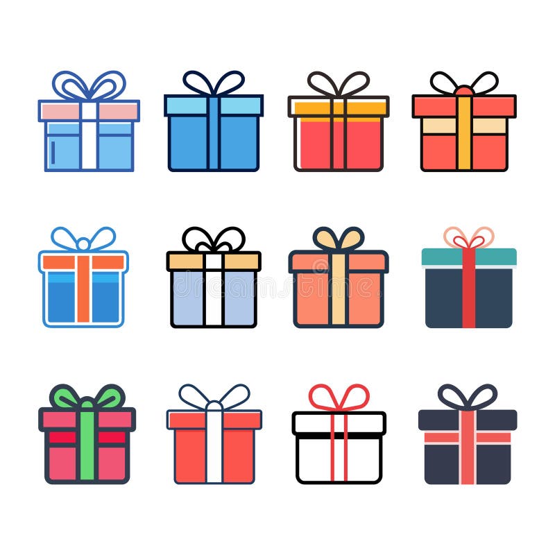Colorful Various Gift Box Icons Flat Design Stock Vector - Illustration ...