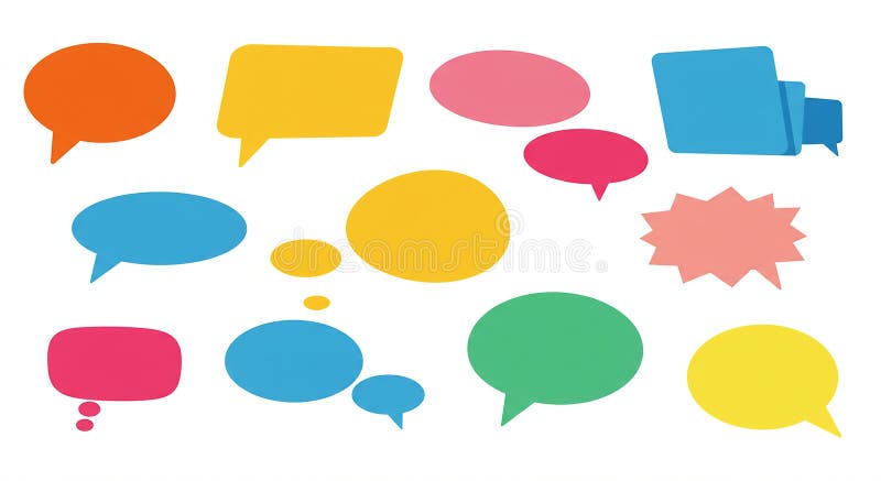 Colorful, Various-shaped Speech Bubbles Fill the Image, Featuring Both ...
