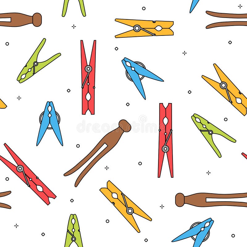 Colorful Various Types of Clothes Pin Pegs Seamless Pattern Stock ...