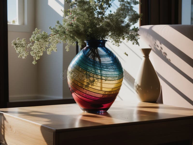 Colorful Vases on a Table in a Modern Living Room. Ai Generative Stock ...