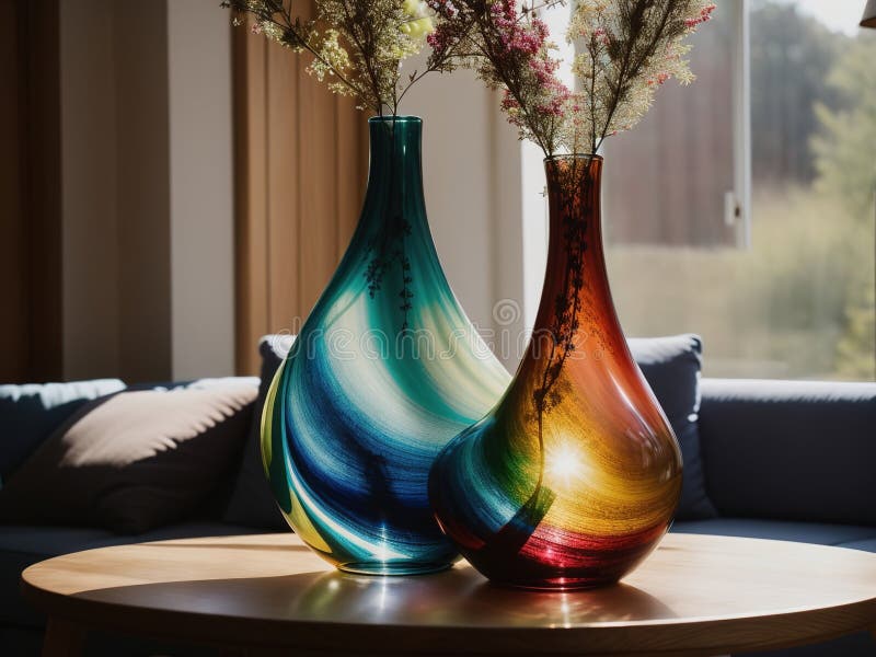 Colorful Vases on a Table in a Modern Living Room. Ai Generative Stock ...