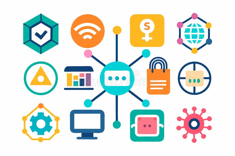 Colorful Vector Art Illustration Featuring Various Icons Stock Vector ...