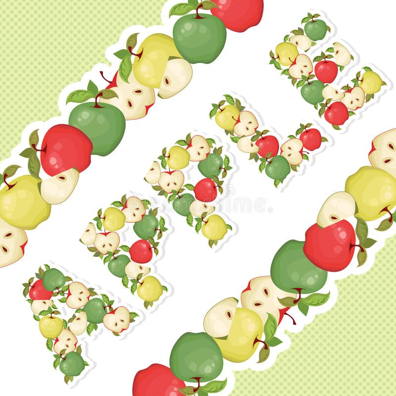 Colorful Vector Banner with Apple Lettering Made from Apples and Leafs ...