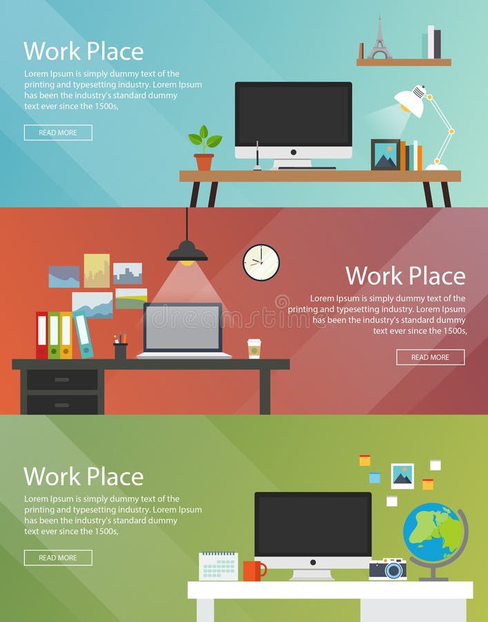 Colorful Vector Banners Set. Workplace Stock Vector - Illustration of ...