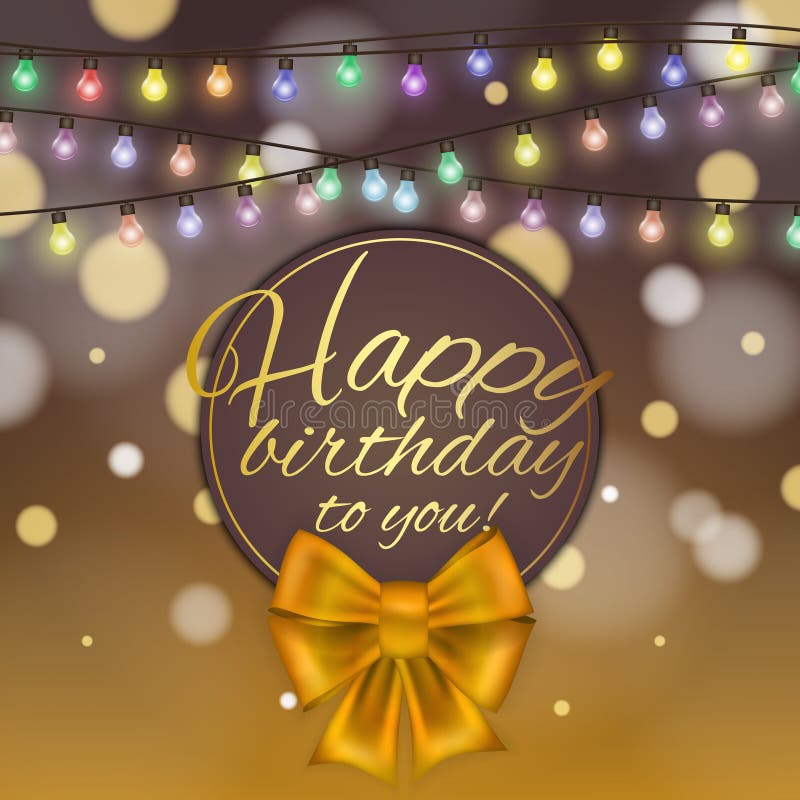Colorful Vector Birthday Card Decorated with Bow and Glowing Light ...