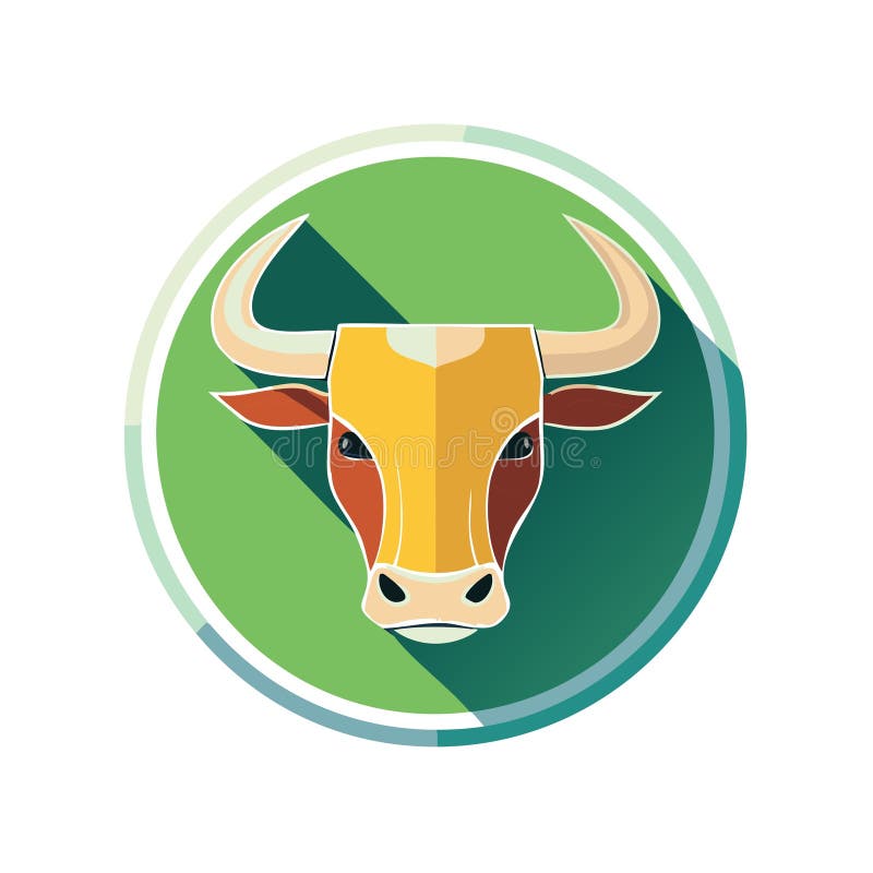 Colorful Vector Bull Illustration on Green Background Flat Design Style ...