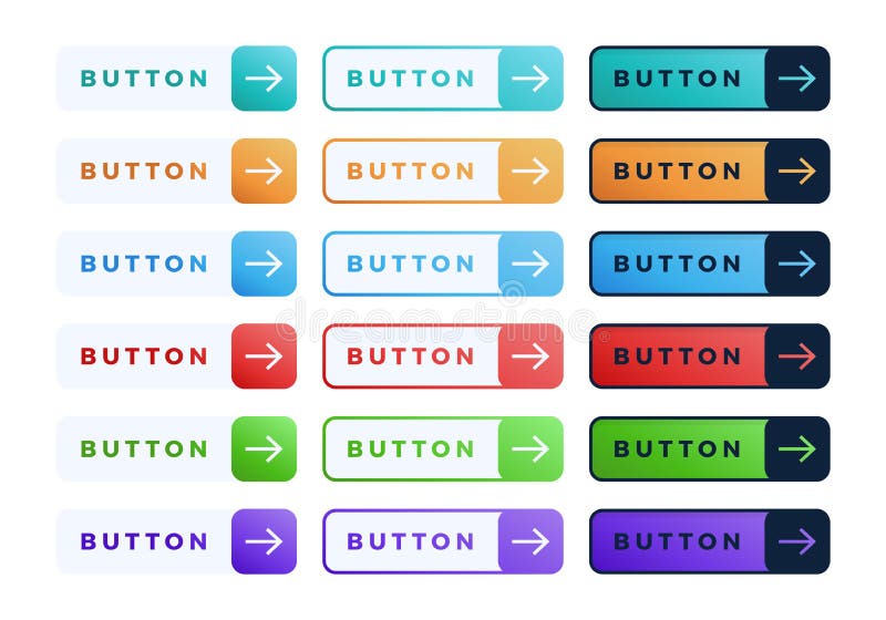 Colorful Vector Button Set on White Background. Three Style Flat Line ...