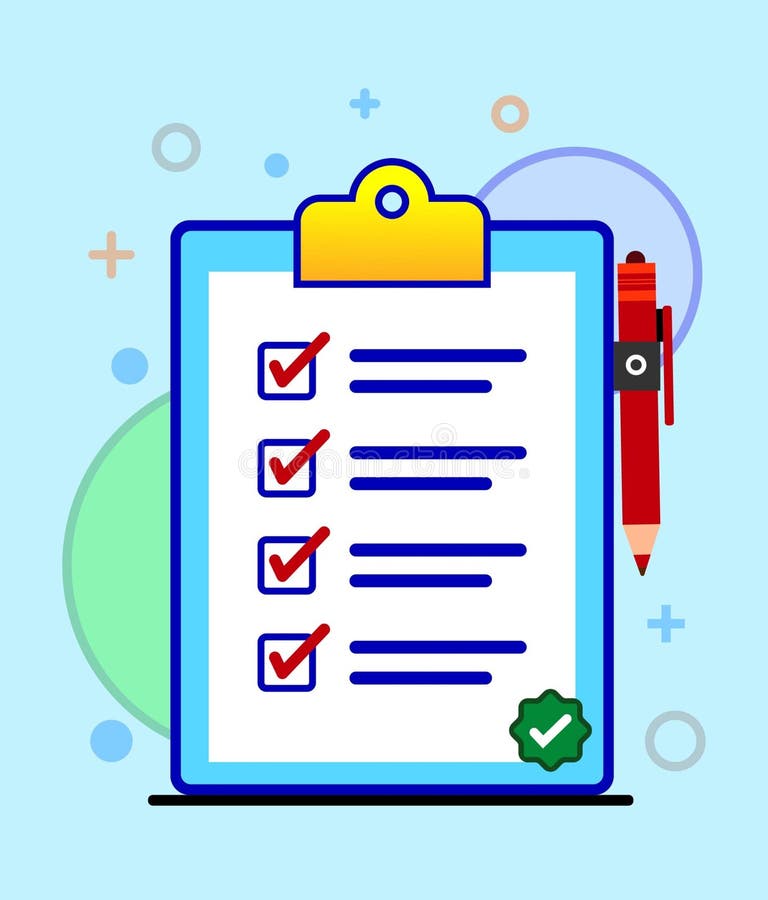 Colorful Vector of a Checklist on a Clipboard with a Pen, Checkmarks ...