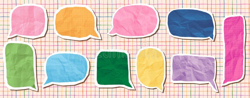 Colorful Vector Crumpled Paper Comic Speech Bubbles, Cute Empty Text ...