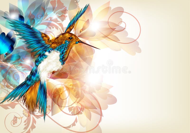 Colorful Vector Design with Realistic Hummingbird and Floral O Stock ...