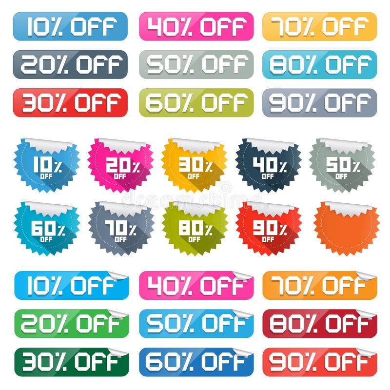 Colorful Vector Discount Stickers, Labels Set Stock Vector ...