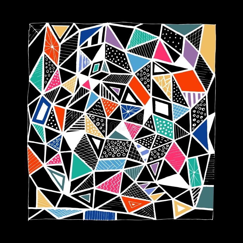 Colorful Vector Doodle Pattern with Triangles. Doodle Abstract ...