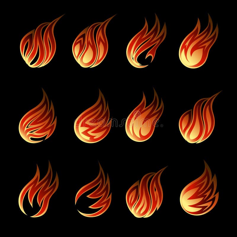 Colorful Vector Fire Icon Set Stock Vector - Illustration of combustion ...