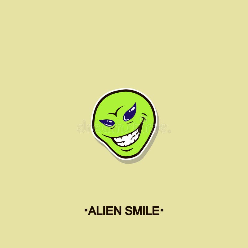 Colorful Vector Flat Art Sticker of Alien Smiling Face Stock Vector ...
