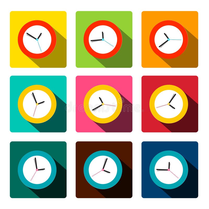 Colorful Vector Flat Clock Icons Stock Vector - Illustration of timer ...