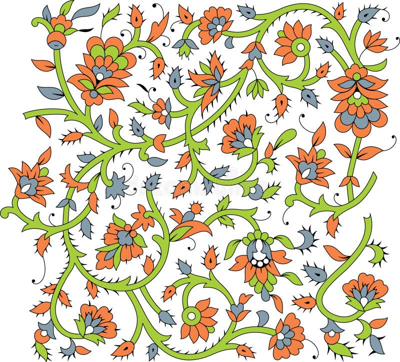 Colorful Vector Indian Floral Kalamkari Pattern. Stock Vector ...