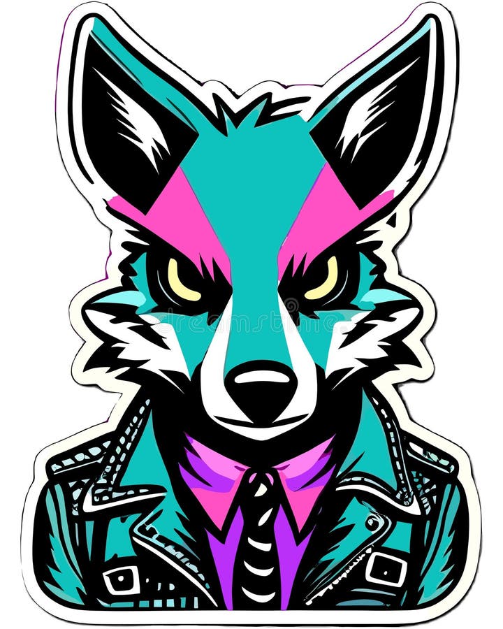 Colorful Vector of a Fox in a Leather Jacket and Tie, Showcasing a ...