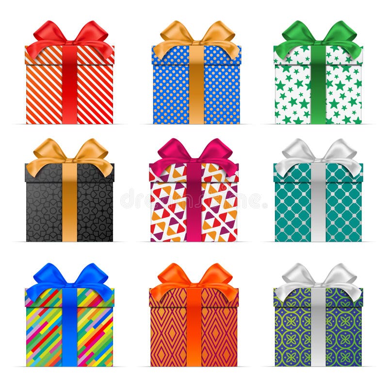 Colorful Vector Gift Boxes with Different Patterns Stock Vector ...