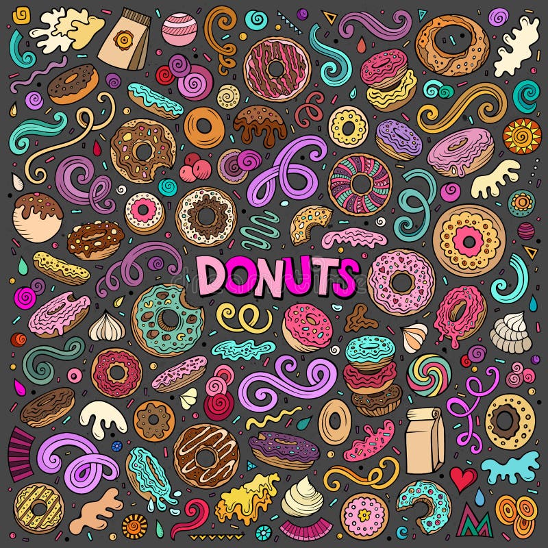 Vector Cartoon Set of Donuts Objects and Symbols Stock Vector - Illustration of breakfast ...