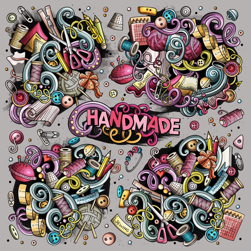 Doodle Cartoon Set of Handmade Object Stock Vector - Illustration of ...