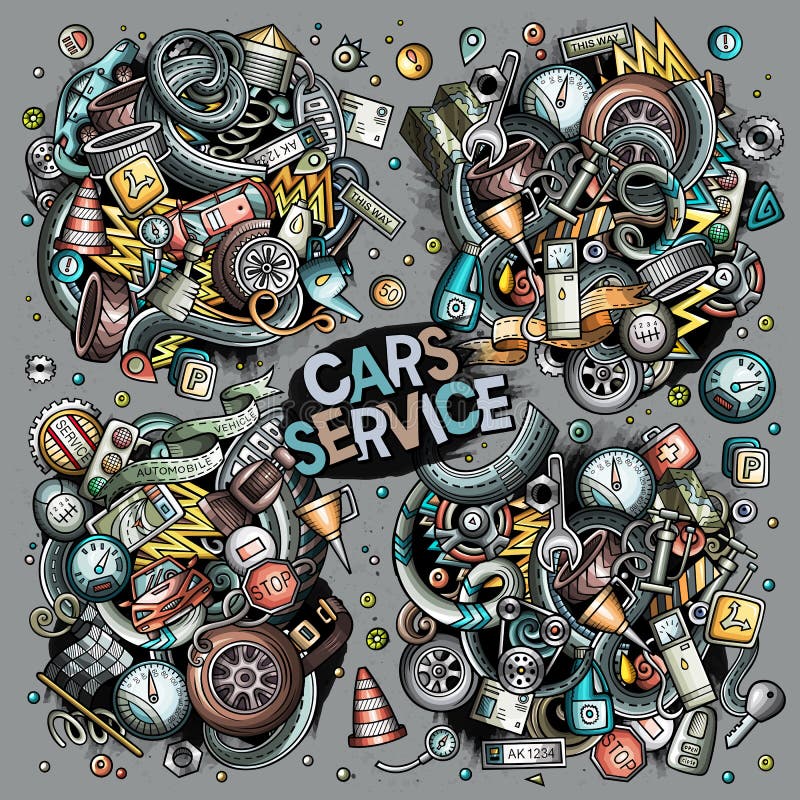 Vector Cartoon Set of Automobile Objects Stock Vector - Illustration of ...