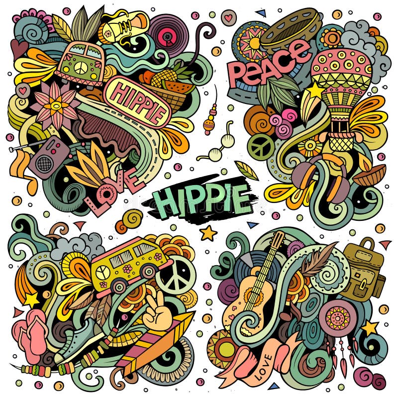 Colorful Set Hippie Objects Stock Illustrations – 123 Colorful Set Hippie Objects Stock ...