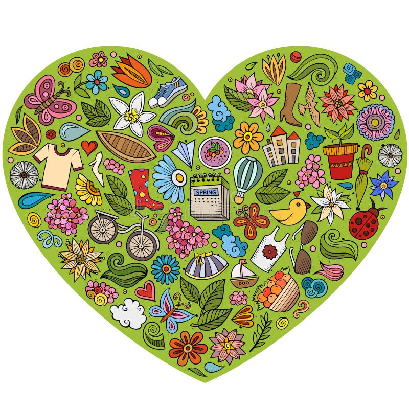 Vector Set of Spring Cartoon Doodle Objects Stock Vector - Illustration ...