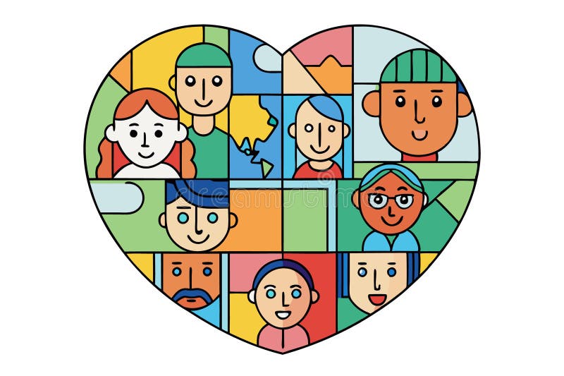 Colorful Vector Heart Mosaic Featuring Diverse Multicultural Faces ...