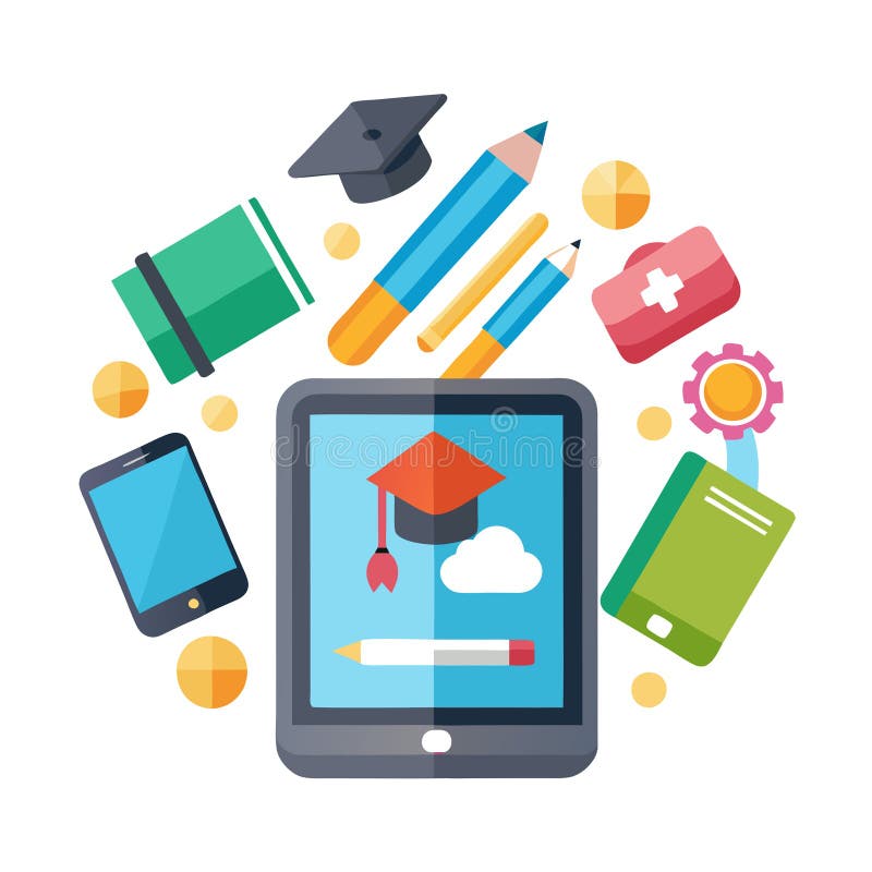 Digital Education Icons: E-learning Concept for Online Learning and ...