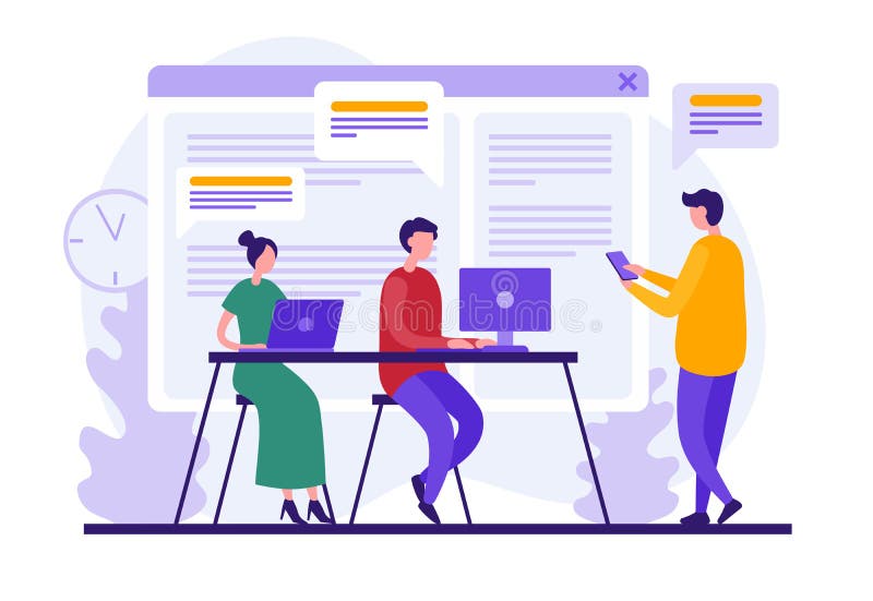 Modern Employees Communicating in Work Chat Together Stock Vector ...