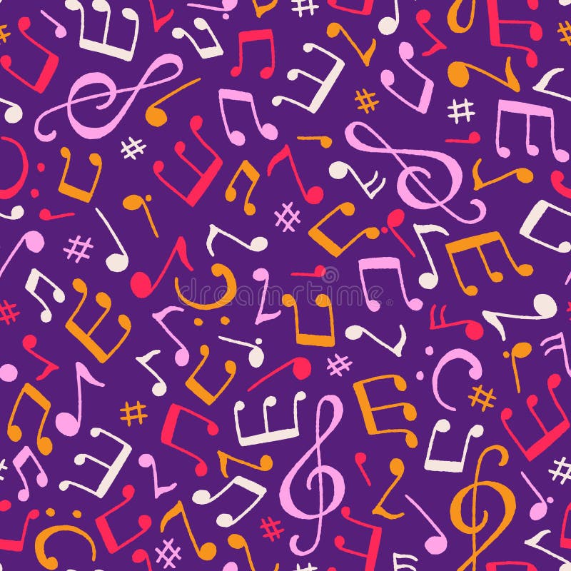 Colorful Vector Illustration of Music Notes Seamless Pattern with ...