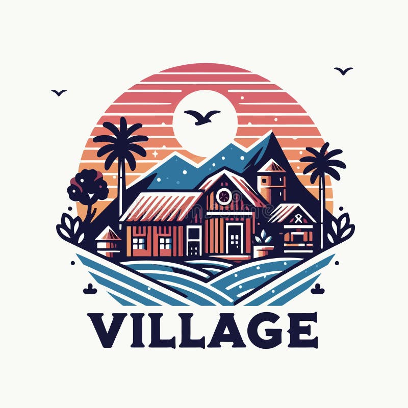 "Colorful Village Emblem for Business - Creative Vector Illustration in ...