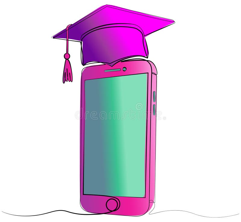Colorful Vector Illustration of Smartphone with Graduation Cap in ...