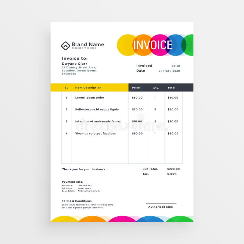 Colorful Vector Invoice Template Design Stock Vector - Illustration of ...