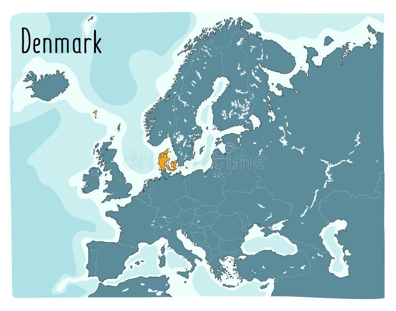 Colorful Vector Map of Denmark Highlighted in Europe Stock Vector ...