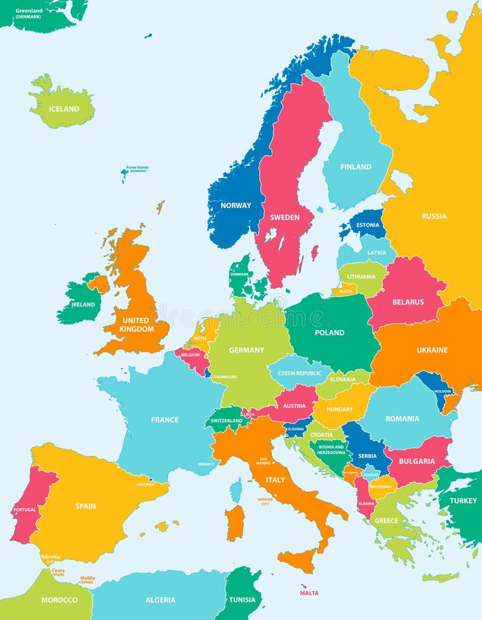 Colorful Vector Map of Europe Stock Vector - Illustration of concept ...