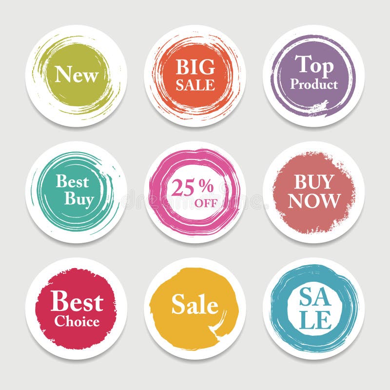 Colorful Vector Paper Circle, Sticker, Label, Banner with Brush Strokes ...