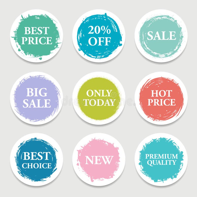 Colorful Vector Paper Circle, Sticker, Label, Banner with Brush Strokes ...