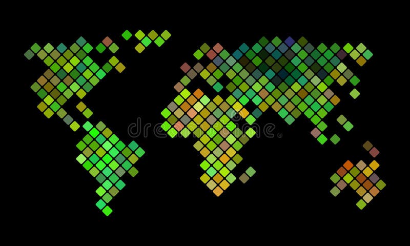 Pixel world map stock illustration. Illustration of rectangle - 6580145