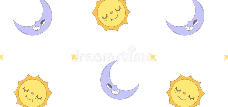 Colorful Vector Seamless Pattern with the Image of the Moon, Sun and ...
