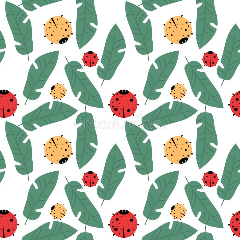 Colorful Vector Seamless Pattern with Ladybugs and Leaves. Endless ...