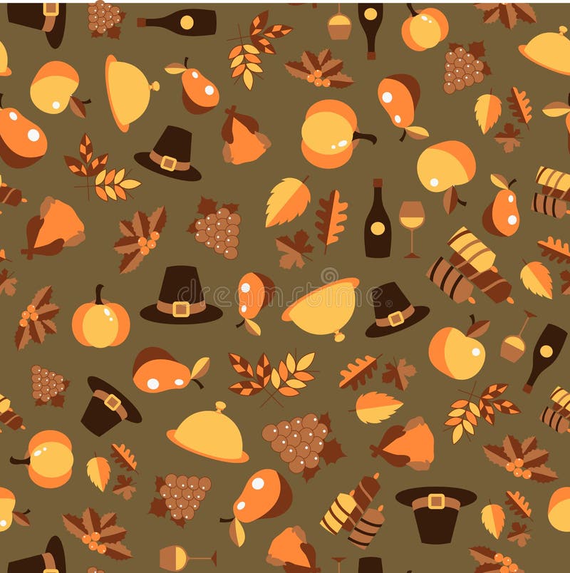 Colorful Vector Seamless Pattern of Thanksgiving Objects and Symbols ...
