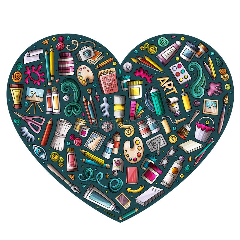 Colorful Vector Set of Art Cartoon Doodle Objects Stock Vector ...